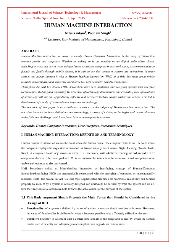 (PDF) Human-Machine Interaction
