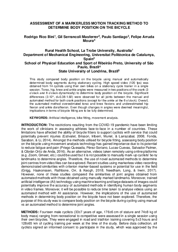 (PDF) Assessment of a markerless motion tracking method to determine ...