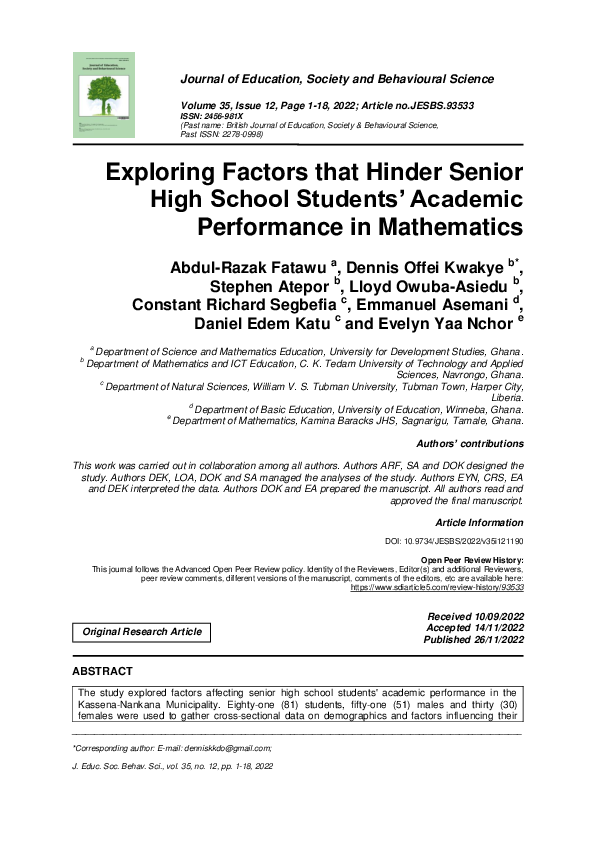 (PDF) Exploring Factors that Hinder Senior High School Students ...