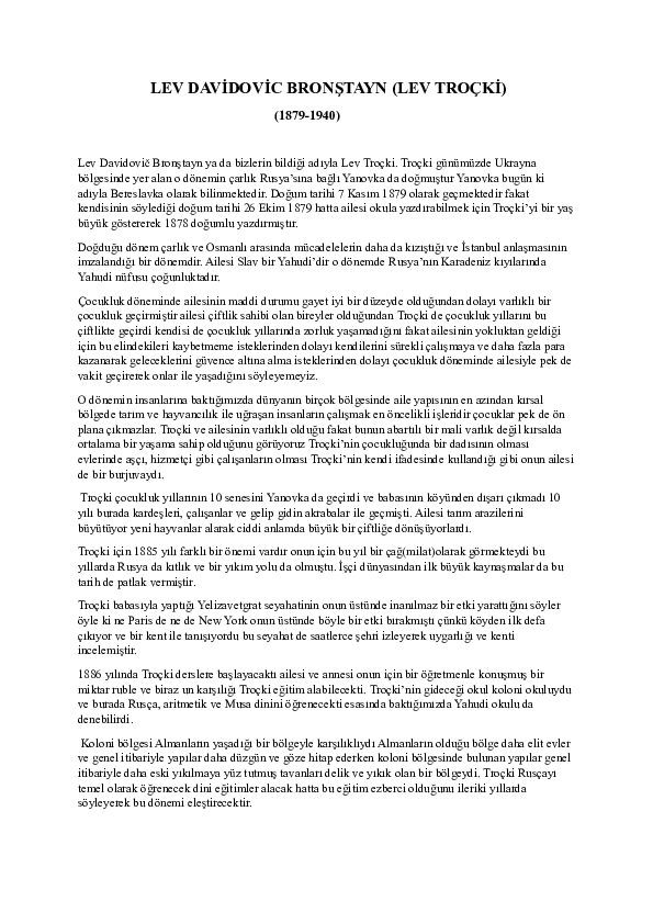 (PDF) LEV DAVİDOVİC BRONŞTAYN (LEV TROÇKİ)