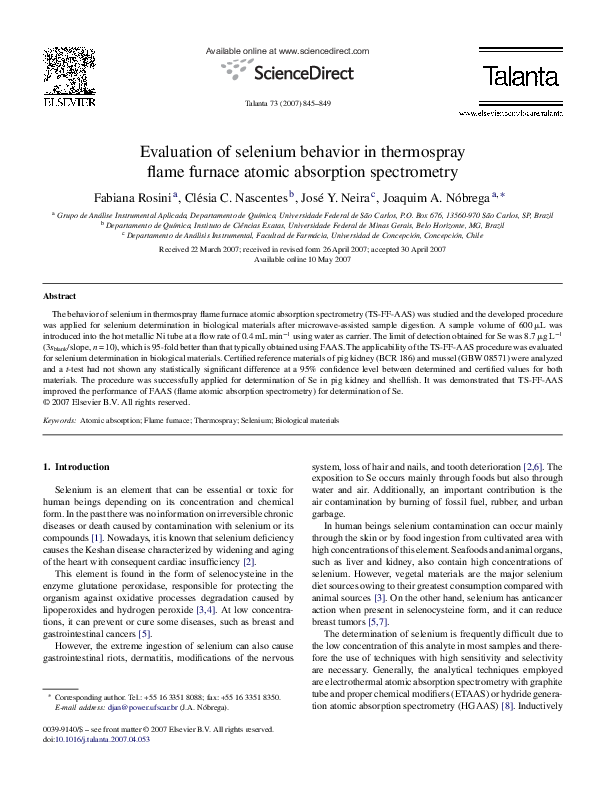 (PDF) Evaluation of selenium behavior in thermospray flame furnace ...