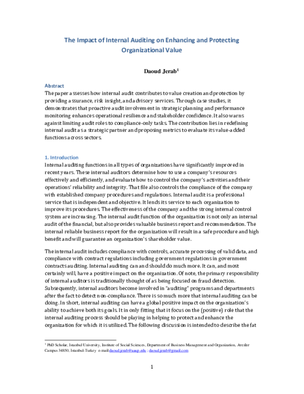 (PDF) The Impact of Internal Auditing on Enhancing and Protecting ...