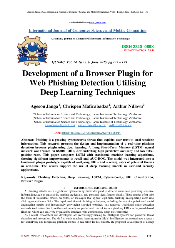 (PDF) Development of a Browser Plugin for Web Phishing Detection Utilising Deep Learning Techniques