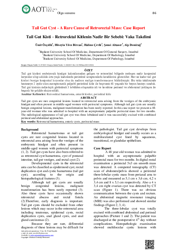 (PDF) Tail Gut Cyst - A Rare Cause of Retrorectal Mass: Case Report