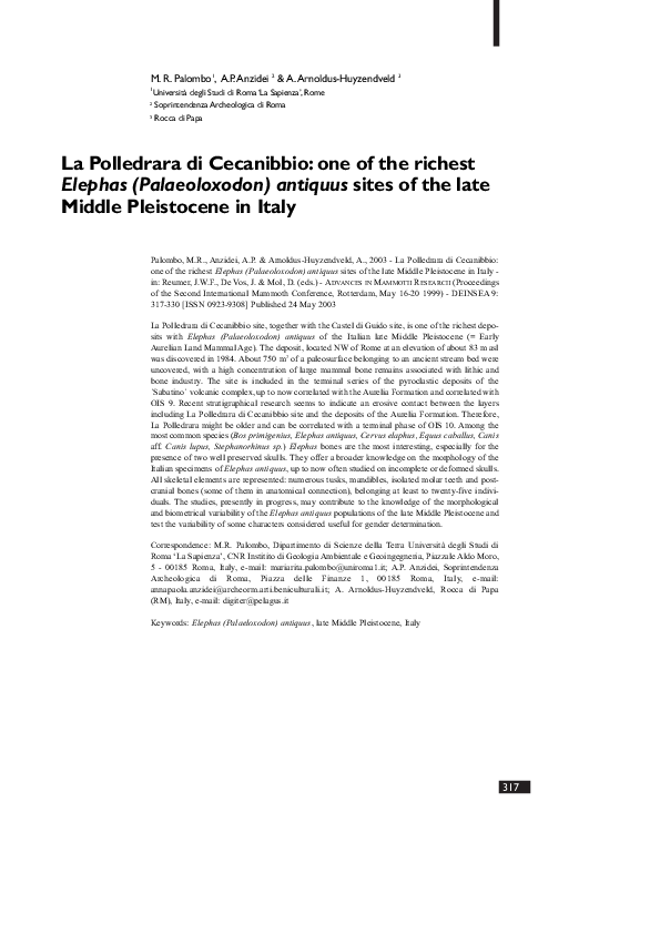 (PDF) La Polledrara di Cecanibbio : one of the richest Elephas ...