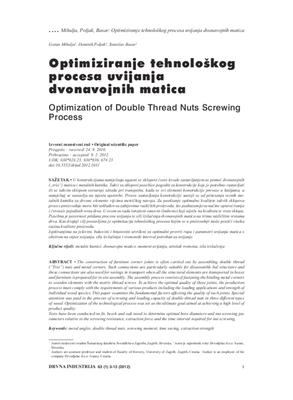 (PDF) Optimization of Double Thread Nuts Screwing Process