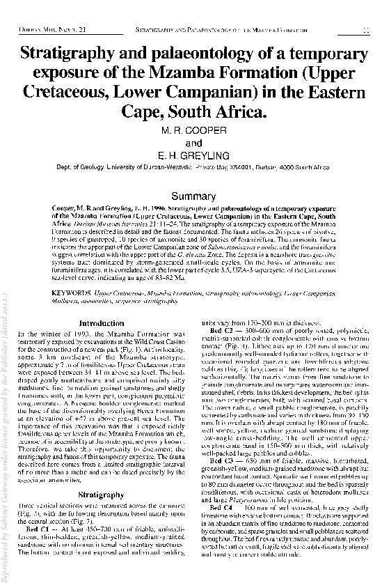 (PDF) Stratigraphy and palaeontology of a temporary exposure of the ...