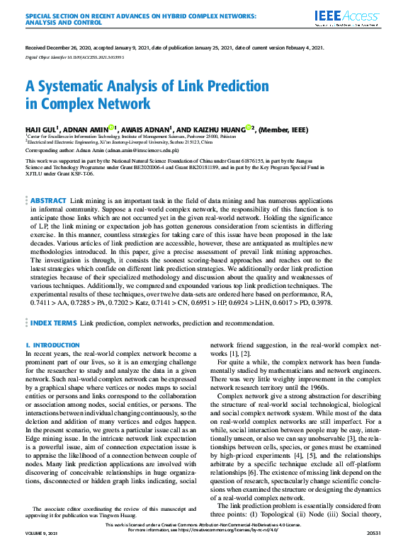 (PDF) A Systematic Analysis of Link Prediction in Complex Network