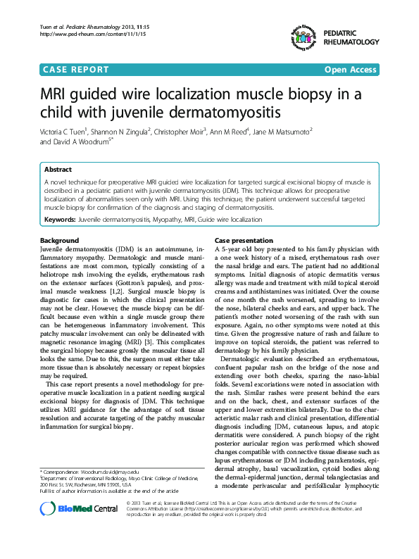 (PDF) MRI guided wire localization muscle biopsy in a child with ...