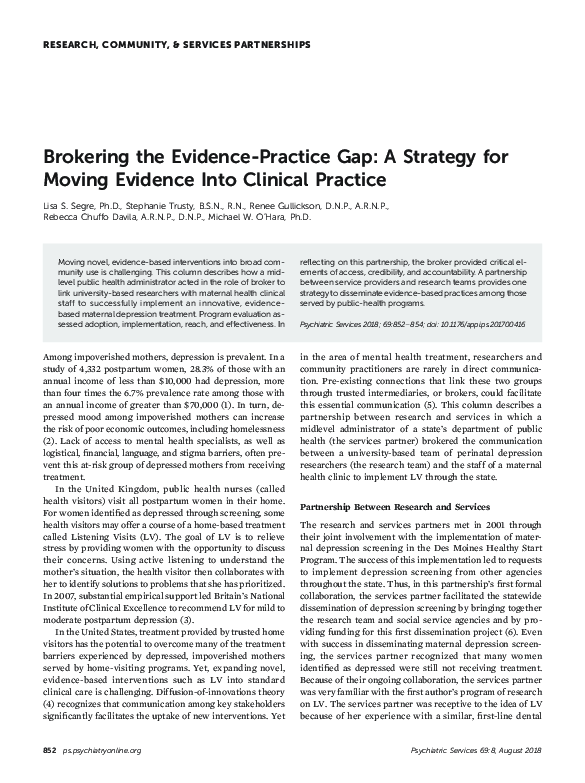 (PDF) Brokering the Evidence-Practice Gap: A Strategy for Moving ...