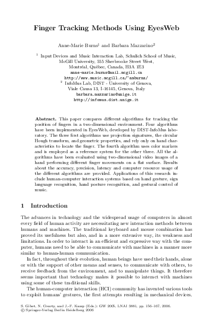 (PDF) Finger Tracking Methods Using EyesWeb