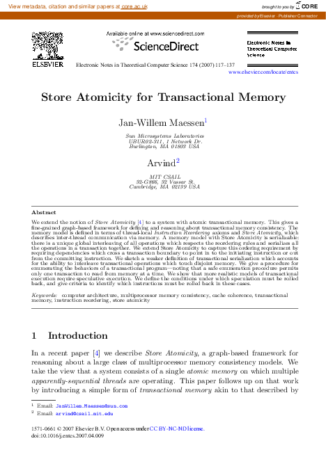 (PDF) Store Atomicity for Transactional Memory