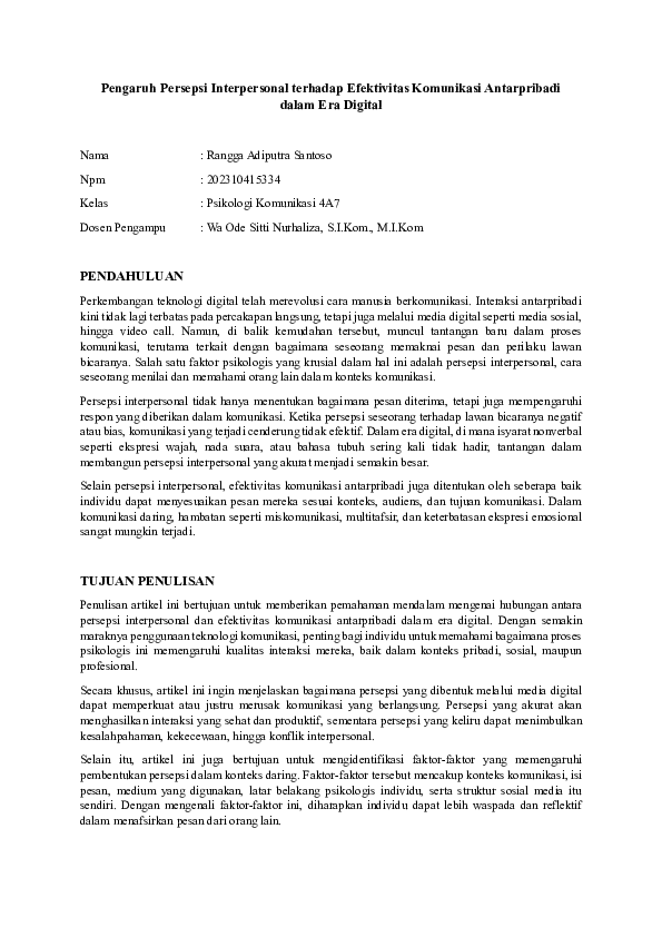 (PDF) Pengaruh Persepsi Interpersonal terhadap Efektivitas Komunikasi ...