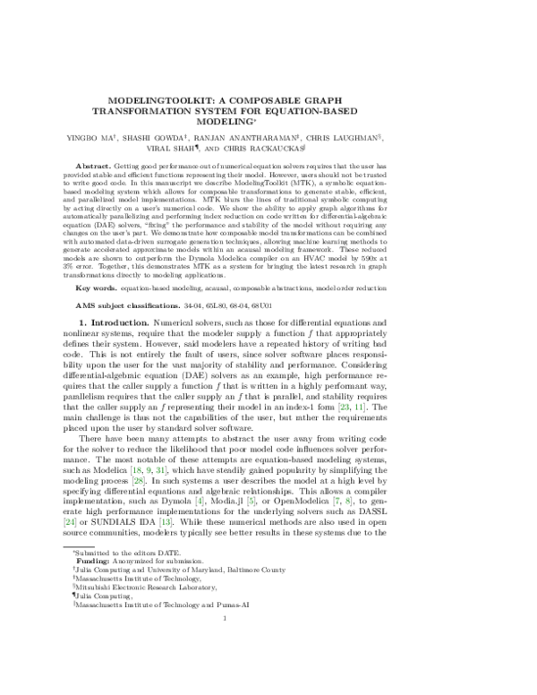 Pdf Modelingtoolkit A Composable Graph Transformation System For Equation Based Modeling