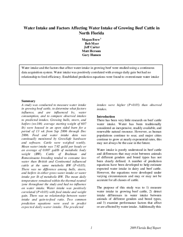 (PDF) Water intake and factors affecting water intake of growing beef ...
