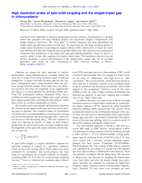 (PDF) High resolution probe of spin-orbit coupling and the singlet ...