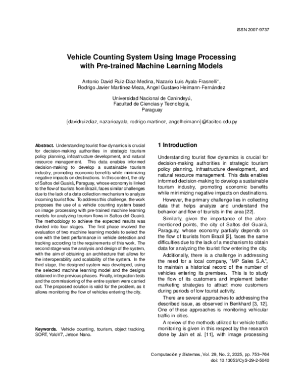 (PDF) Vehicle Counting System Using Image Processing with Pre-trained Machine Learning Models
