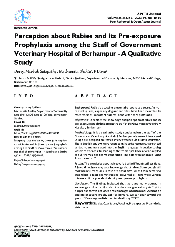 (PDF) Perception about Rabies and its Pre-exposure Prophylaxis among ...