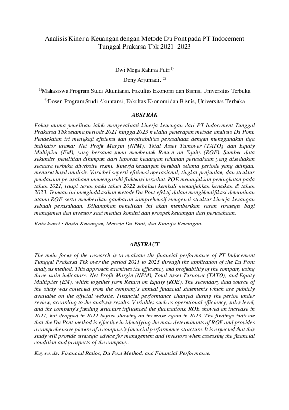 (PDF) Analisis Kinerja Keuangan dengan Metode Du Pont pada PT Indocement Tunggal Prakarsa Tbk ...