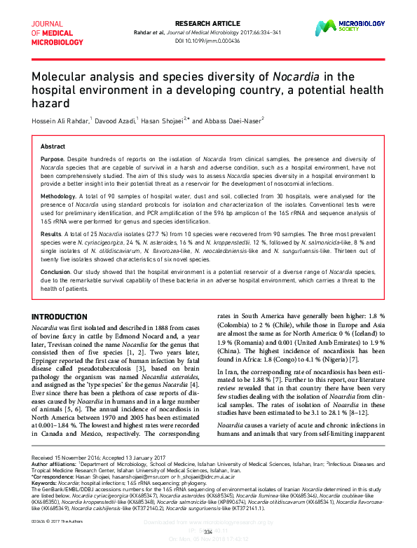 (PDF) Molecular analysis and species diversity of Nocardia in the ...
