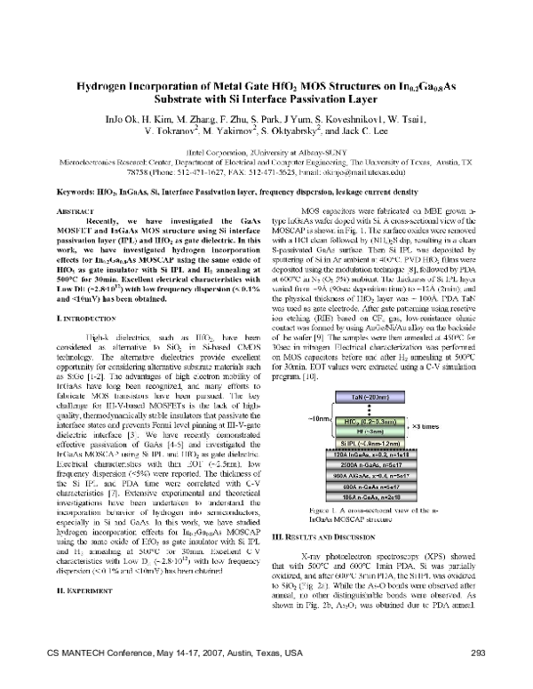 (PDF) Hydrogen incorporation of metal gate HfO2 MOS structures on In0 ...