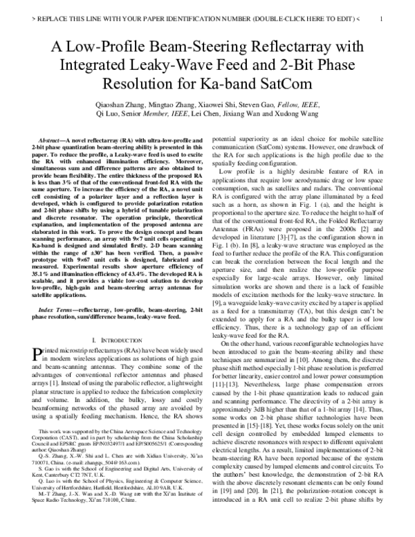 (PDF) A Low-Profile Beam-Steering Reflectarray With Integrated Leaky ...
