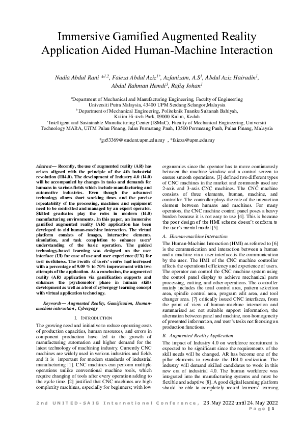 (PDF) Immersive Gamified Augmented Reality Application Aided Human-Machine Interaction