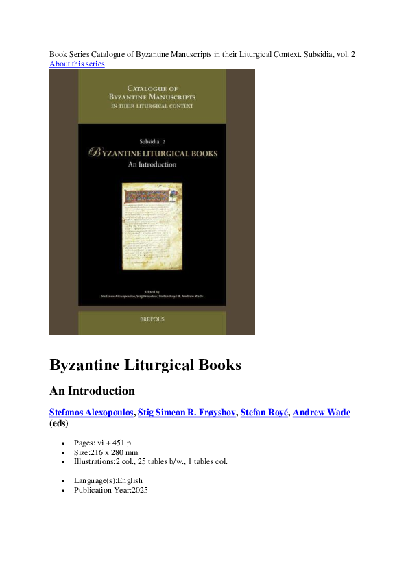 (PDF) Byzantine Liturgical Books An Introduction eds. Stefanos ...