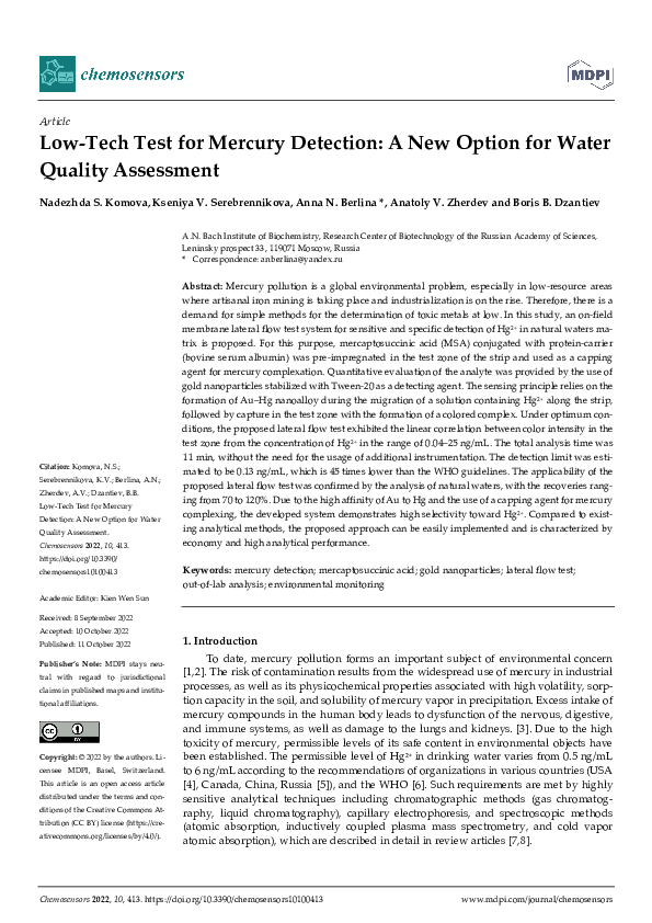 (PDF) Low-Tech Test for Mercury Detection: A New Option for Water ...