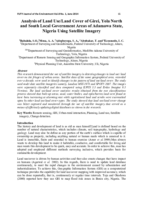 (PDF) Analysis of land use/land cover of Girei, Yola North and South ...