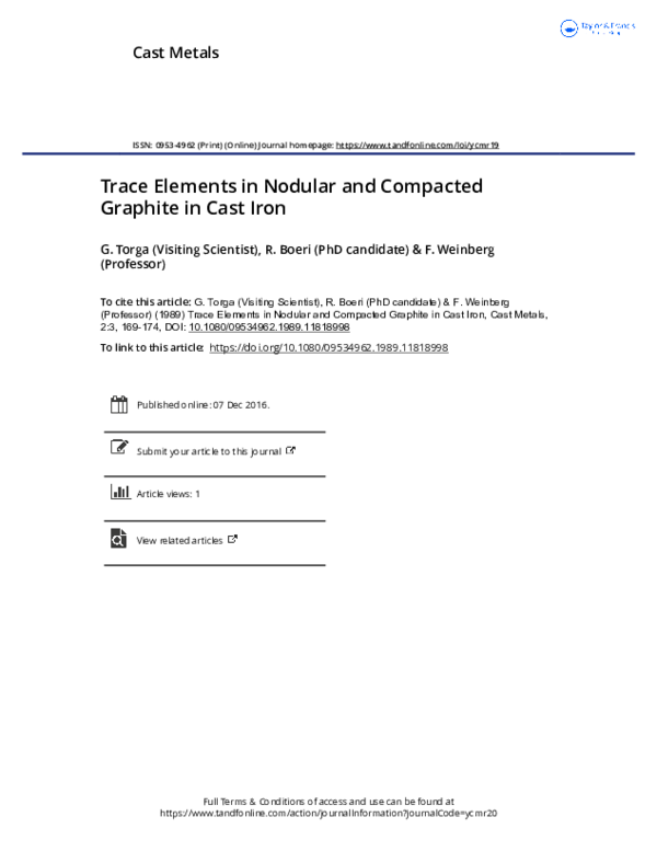 (PDF) Trace Elements in Nodular and Compacted Graphite in Cast Iron