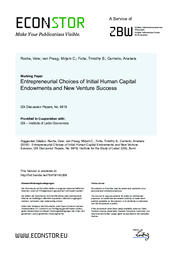 (PDF) Entrepreneurial Choices of Initial Human Capital Endowments and ...