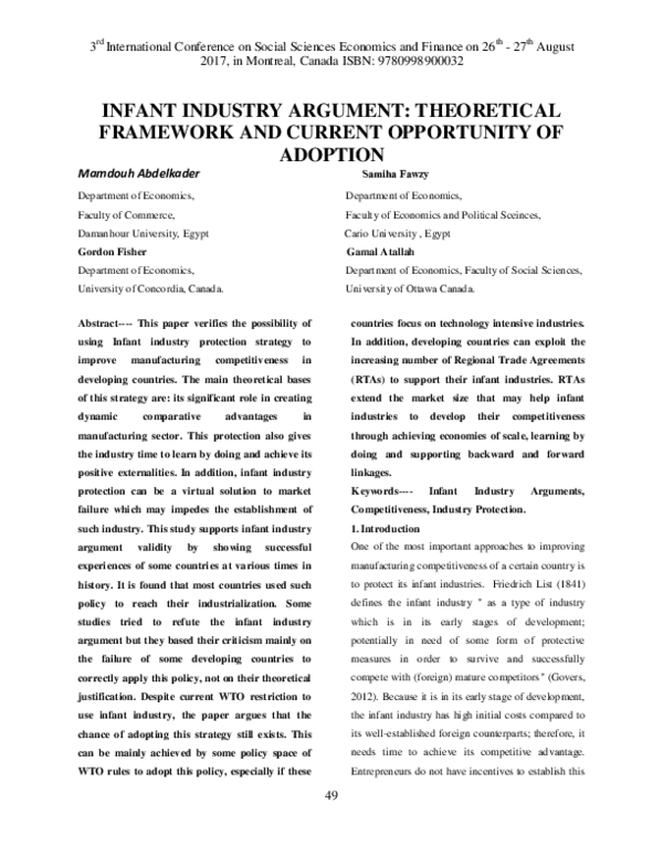 (PDF) Infant Industry Argument: Theoretical Framework and Current ...