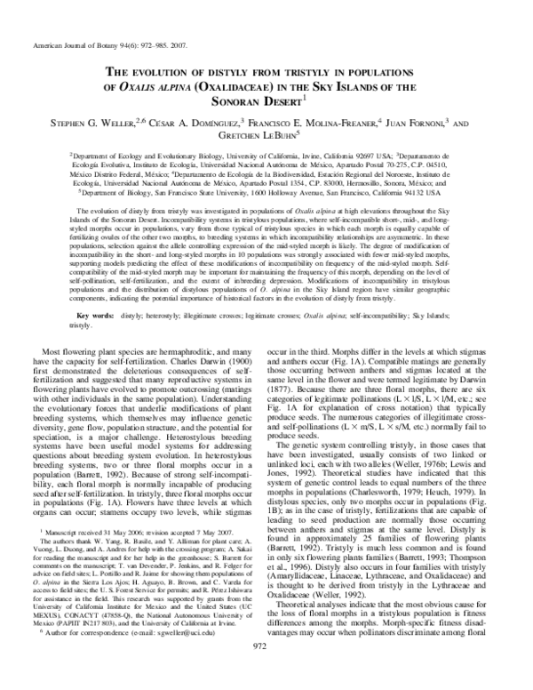 (PDF) The evolution of distyly from tristyly in populations of Oxalis ...