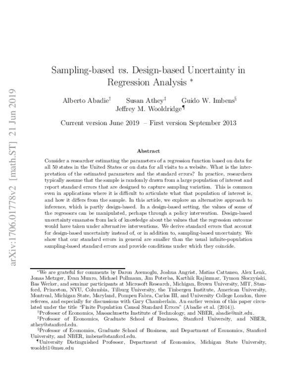 (PDF) Sampling-based vs. Design-based Uncertainty in Regression Analysis