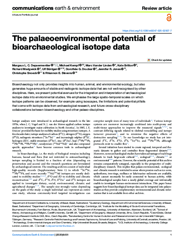 (PDF) The palaeoenvironmental potential of bioarchaeological isotope ...