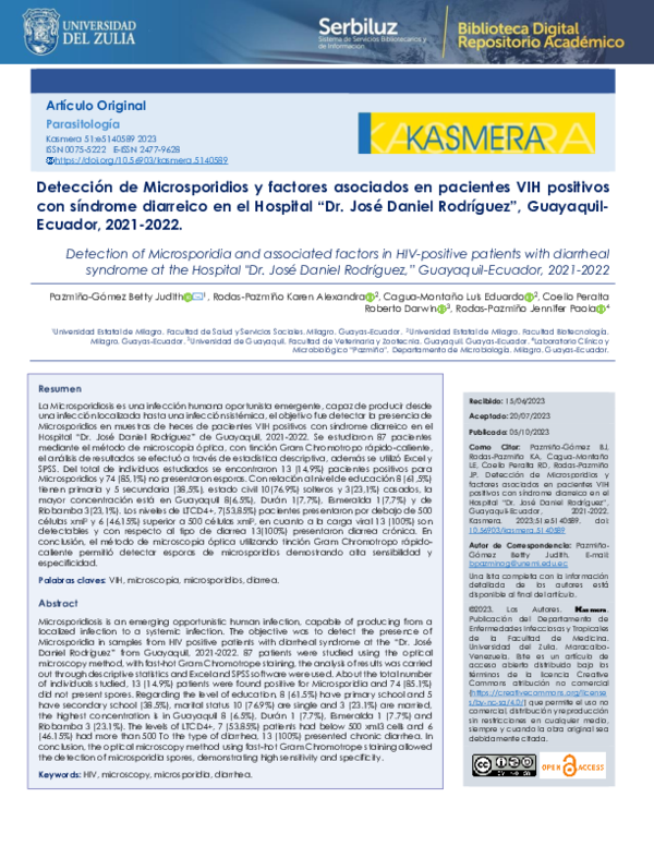 (PDF) Detección de Microsporidios y factores asociados en pacientes VIH ...