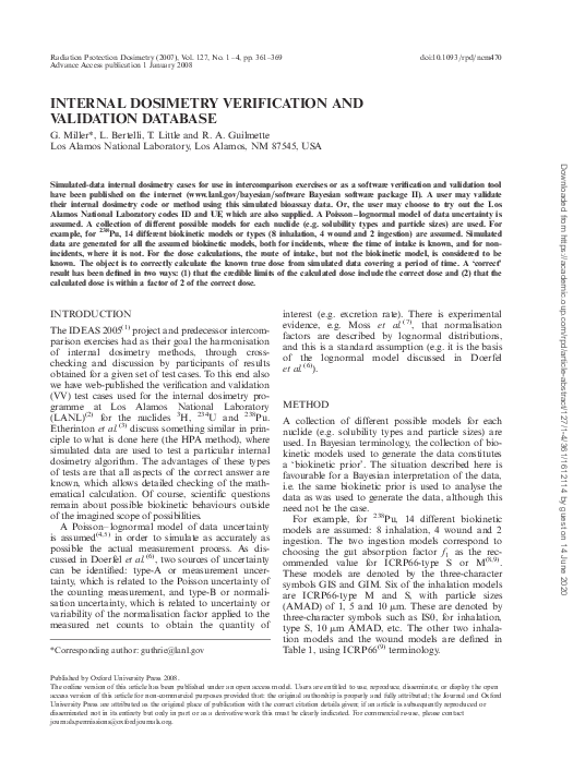(PDF) Internal dosimetry verification and validation database