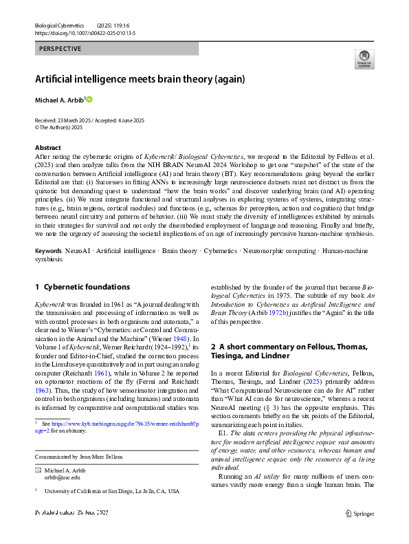 (PDF) Artificial intelligence meets brain theory (again)