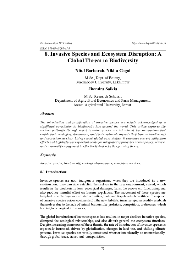 (PDF) 8. Invasive Species and Ecosystem Disruption: A Global Threat to ...