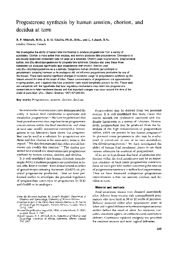 (PDF) Progesterone synthesis by human amnion chorion, and decidua at term
