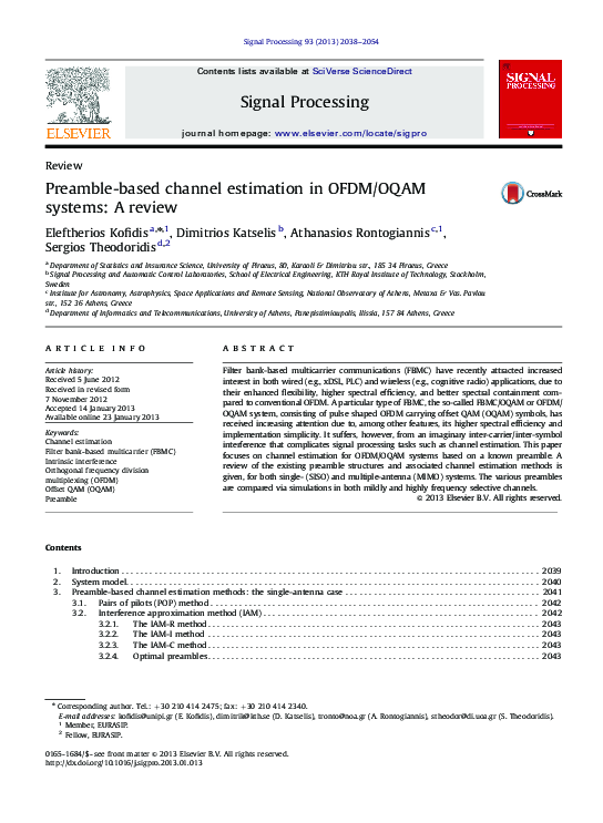 (PDF) Preamble-based channel estimation in OFDM/OQAM systems: A review