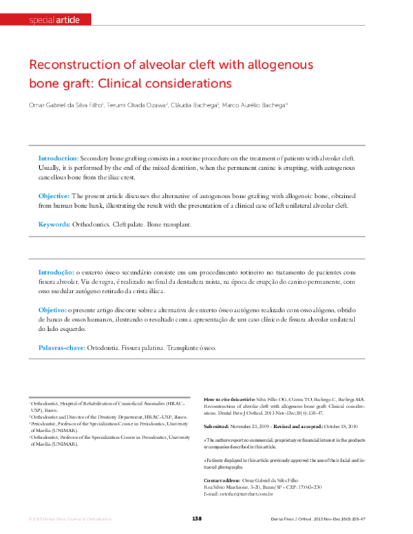 (PDF) Reconstruction of alveolar cleft with allogenous bone graft ...