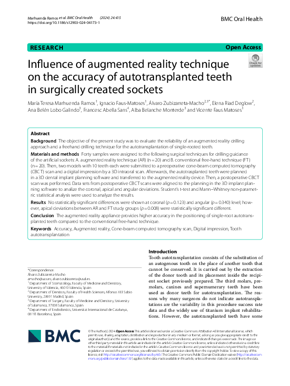 (PDF) Influence of augmented reality technique on the accuracy of autotransplanted teeth in ...