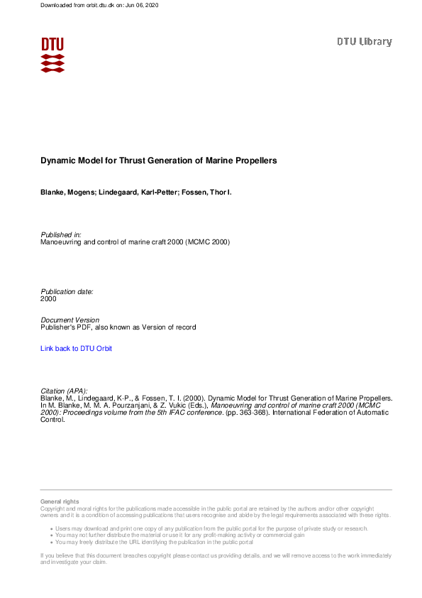 (PDF) Dynamic Model for Thrust Generation of Marine Propellers