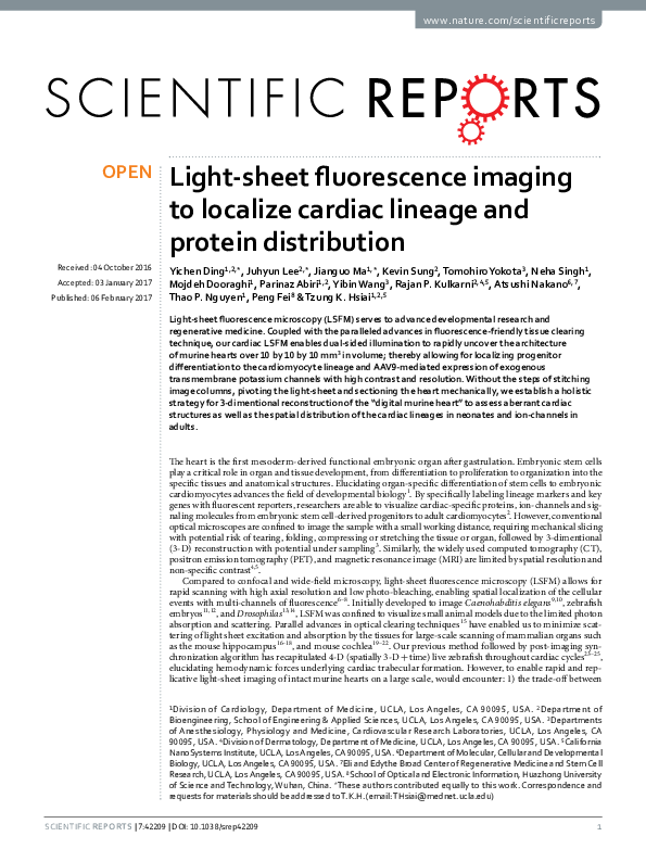 (PDF) Light-sheet fluorescence imaging to localize cardiac lineage and ...