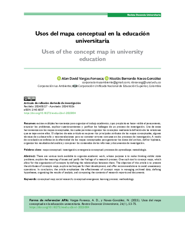 (PDF) Usos del mapa conceptual en la educación universitaria Uses of the concept map in ...