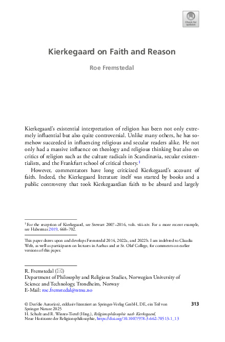 (PDF) Kierkegaard on Faith and Reason