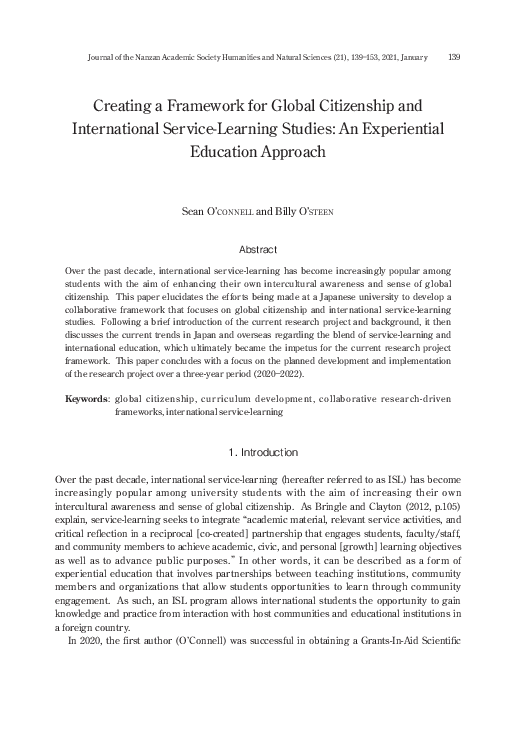 (PDF) Creating a Framework for Global Citizenship and International Service-Learning Studies ...