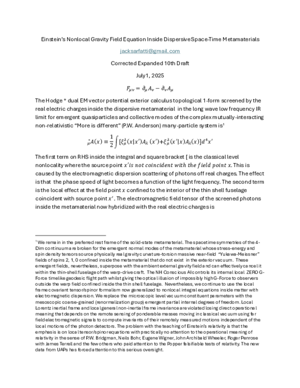 (PDF) Einstein's Nonlocal Gravity Field Equation Inside Dispersive Space-Time Metamaterials